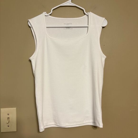 Talbots | Tops | Talbots White Cotton Modal Blend Square Neck Ribbed Tank Top Petite Large Nwot ...